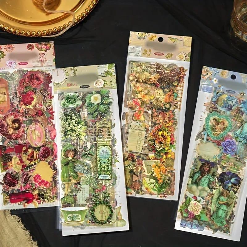 Journaling sticker retro type of floral theme Sheet (Pack of 6 sheets ...