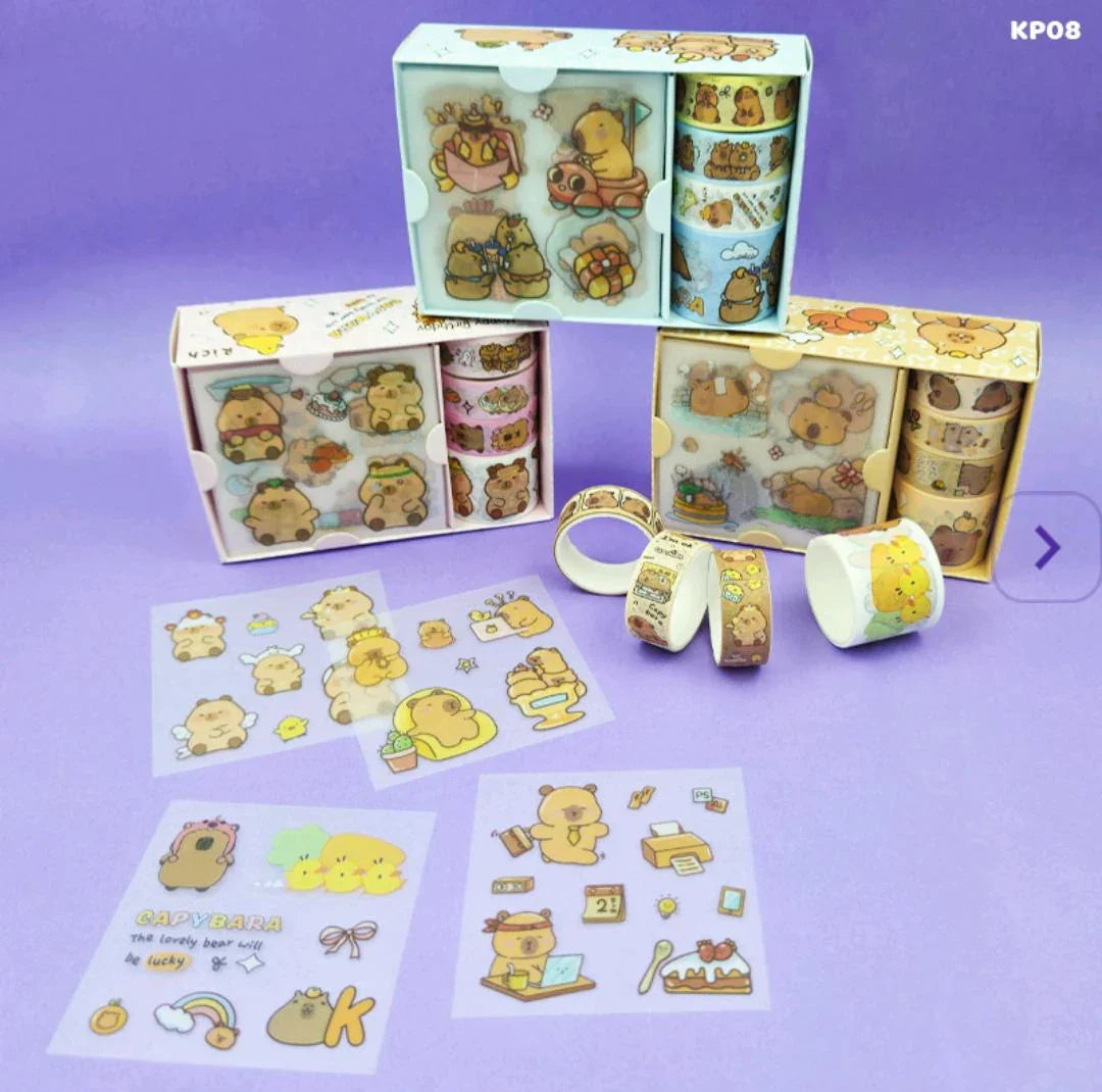 Adorable Capybara Sticker & Decorative Tape Set – Inkarto