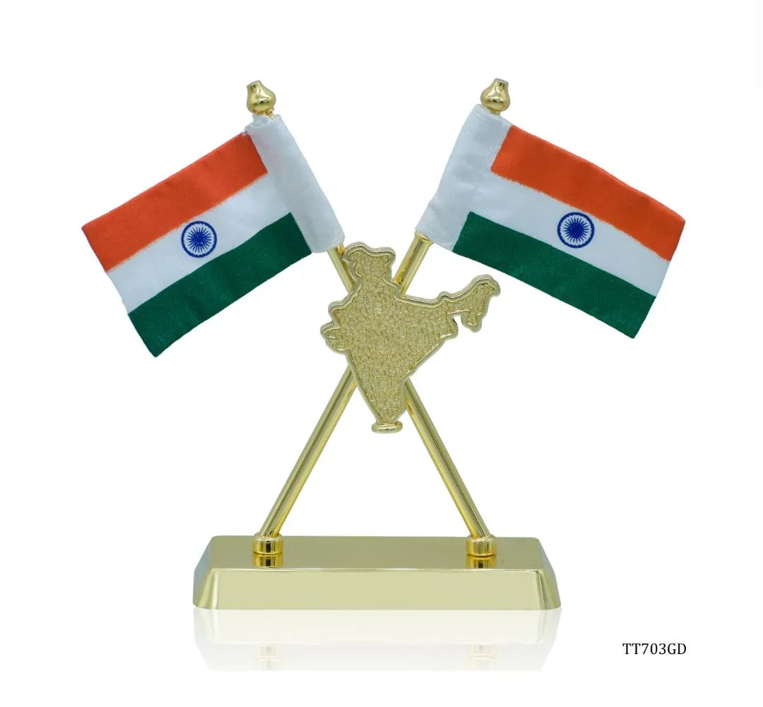 Table Top Cross Flag Golden with India Map – TT703GD – Inkarto