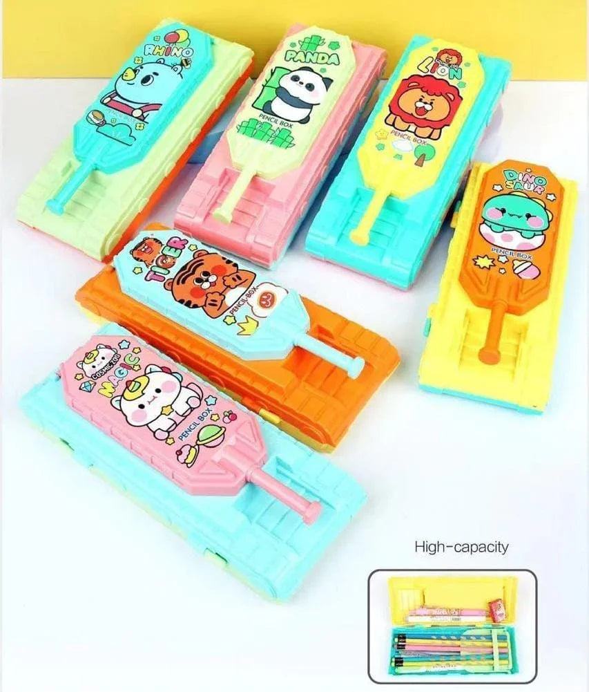 Pastel tank pencil box with 2 compartments l Pack of 1 – Inkarto