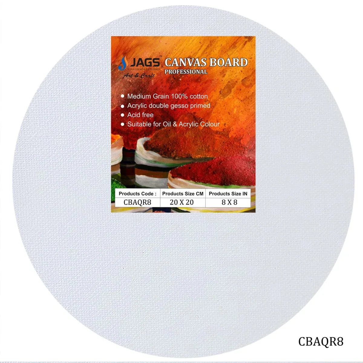 Canvas Board Round Artist Quality White 8Inch