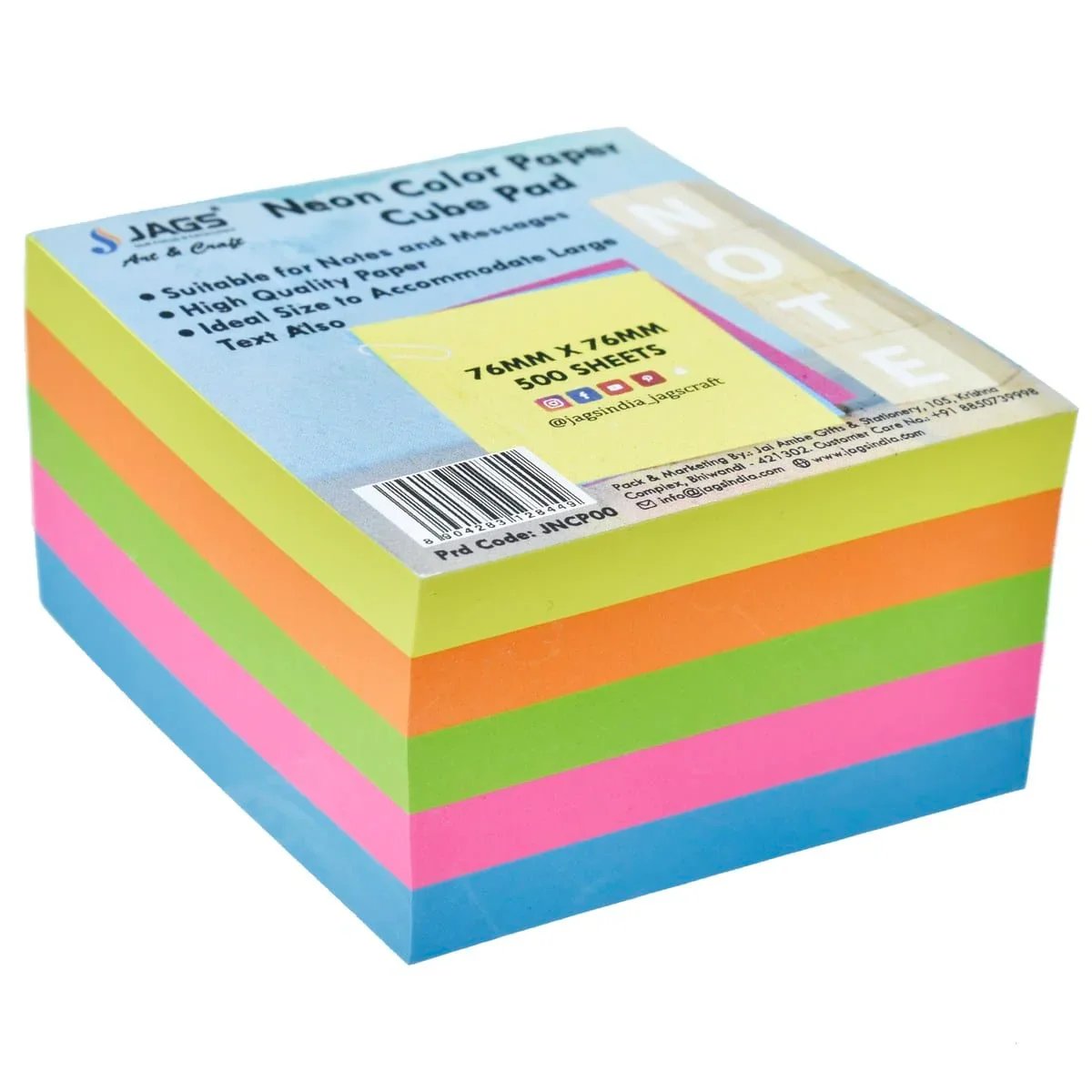 Jags Neon Colour Paper Cube Pad 250 Sheets 3x3 Inch – Inkarto