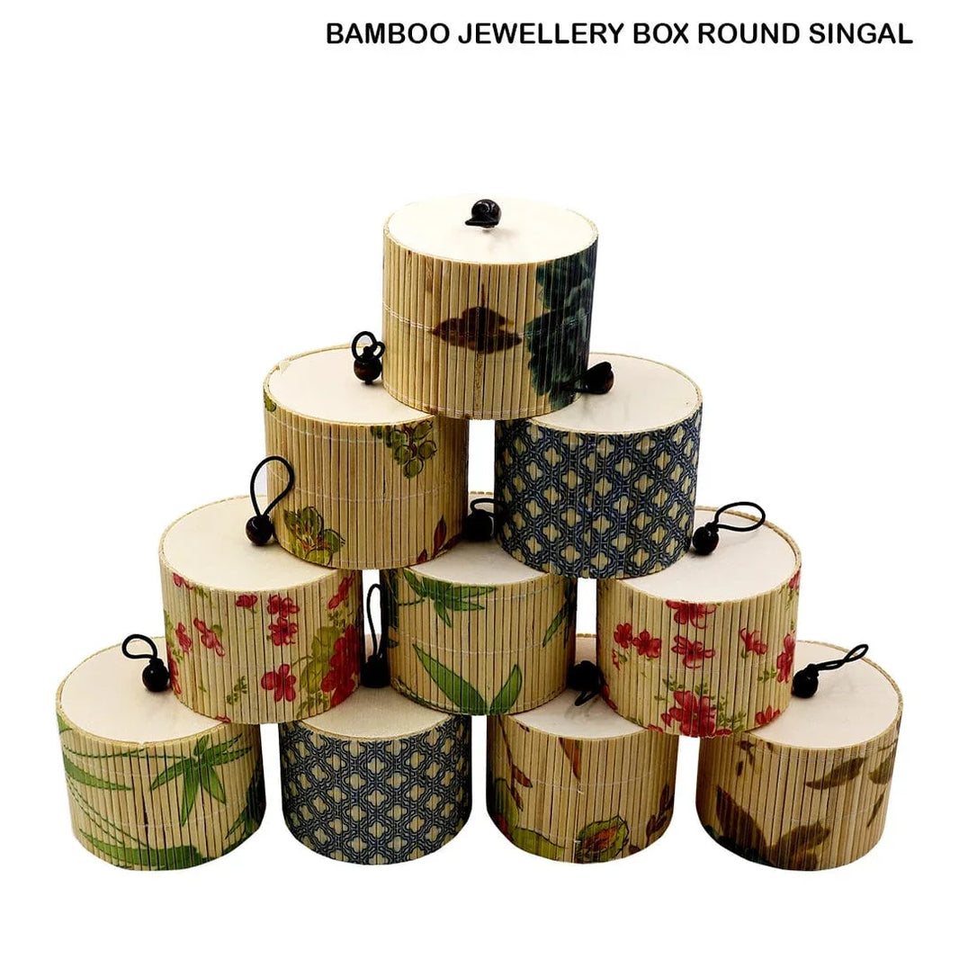 Round Bamboo Jewellery Box l Pack of 1 box – Inkarto